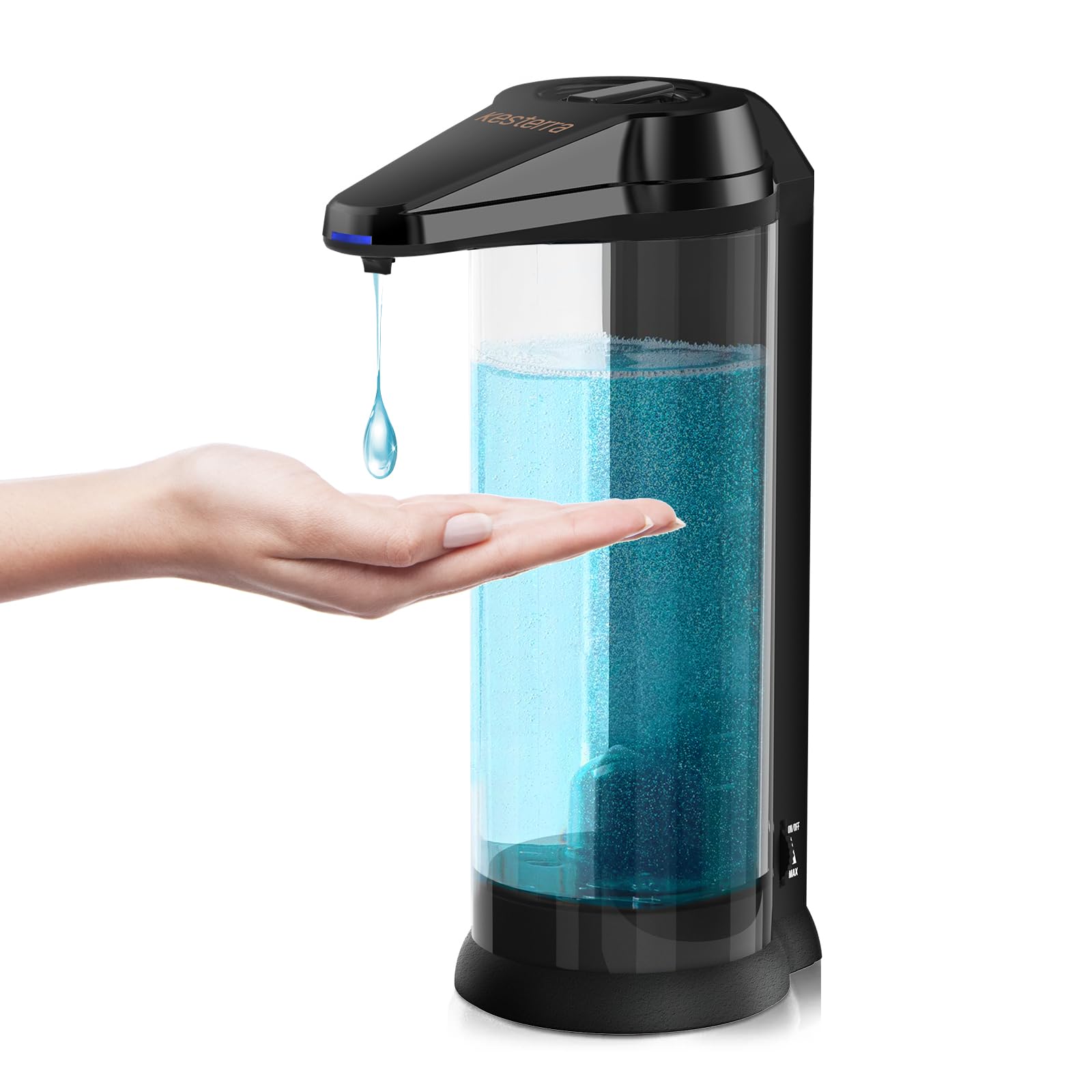 KESTERRA Automatic Soap Dispenser, 17oz/500ml Touchless Battery Operated Liquid Soap Dispenser with 7levels Adjustable Soap Volume, Perfect for Commercial or Household Use, Black