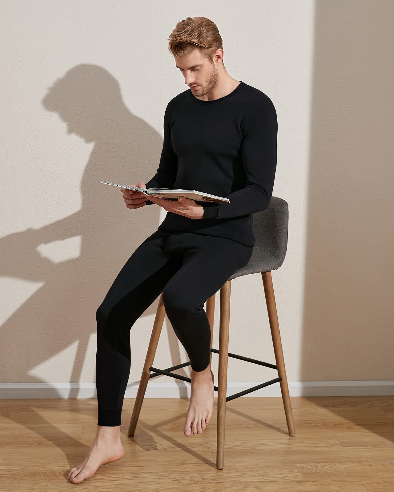 LAPASA Men's Ultra Heavyweight Thermal Underwear Set Extreme Cold Weather Base Layer Top Bottom Fleece Lined Long Johns M63 Large Black
