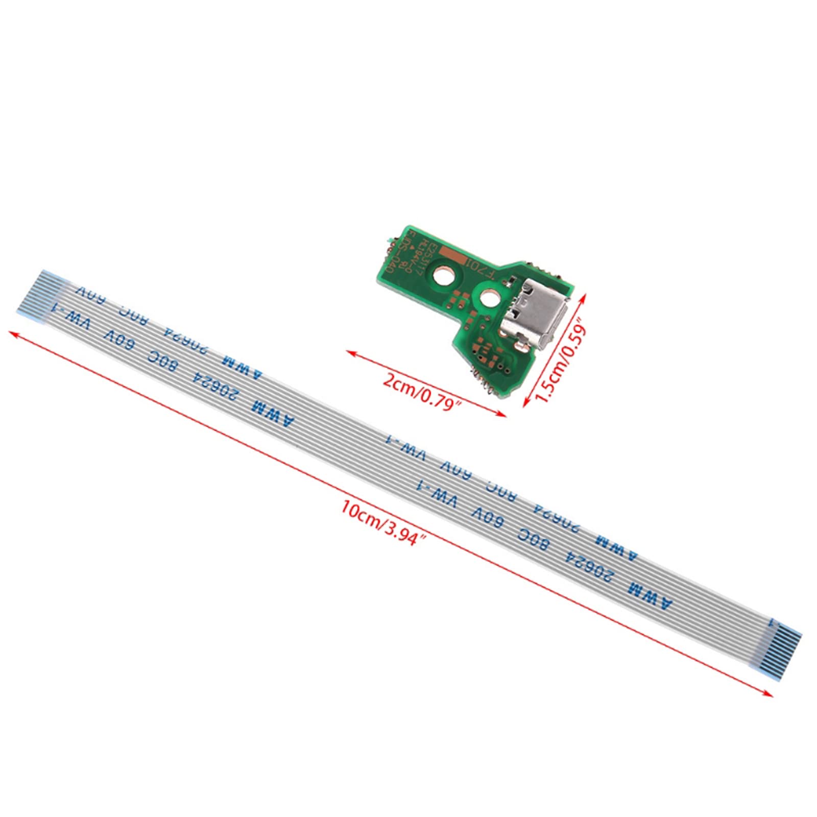 Onyehn 2pcs JDS-040 Replacement Charging Port Assembly for PS4, Repair Part Micro USB Adaptor Charger Socket Board Connector Module(with 12 pin Eject Ribbon Flex Cable)