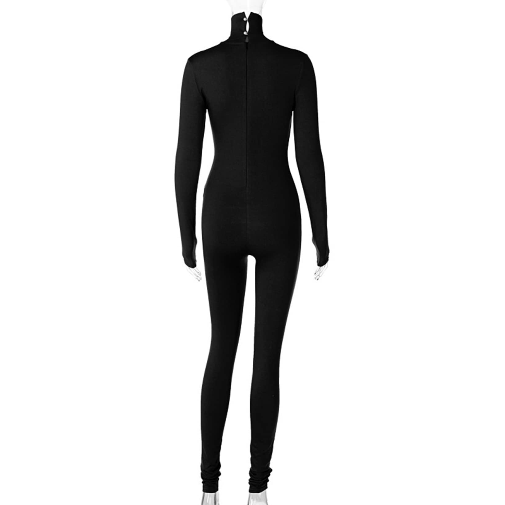Mufeng Womens One Piece Turtleneck Long Sleeve Bodysuit Full Length Zip Back Jumpsuit Thermal Underwear Base Layer Black Medium