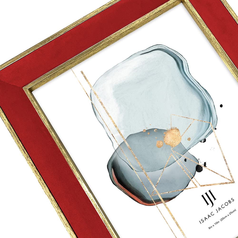 Isaac Jacobs Velvet Picture Frame with Metallic Gold Double Border, Photo Frame, Horizontal & Vertical, Made for Tabletop & Wall Display, for Home and Office (8x10, Red)