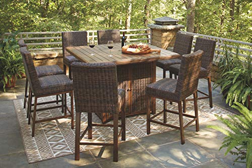 Signature Design by Ashley Paradise Trail Square Bar Table with Fire Pit, Medium Brown