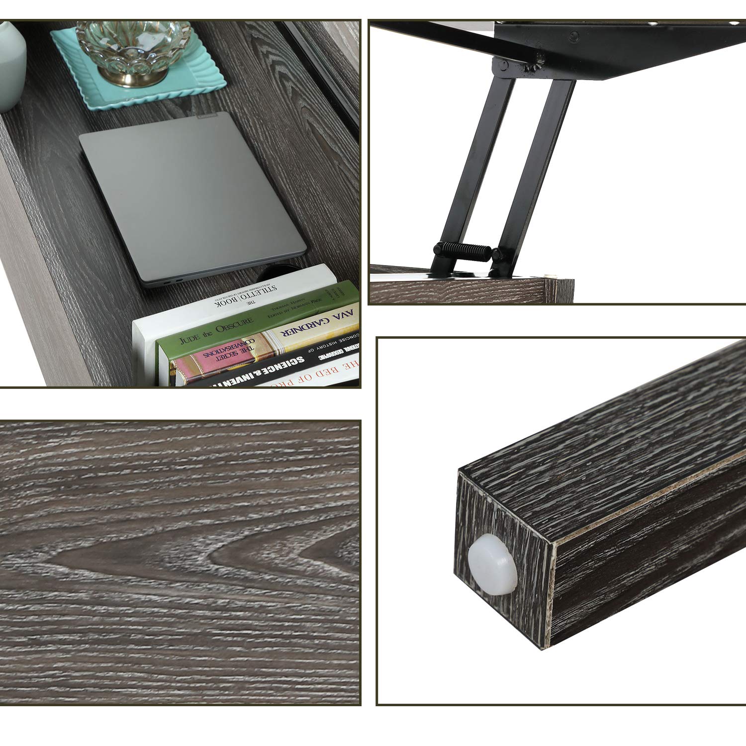JAXPETY Lift Top Coffee Table with Hidden Compartment and Storage Cabinet, Modern Furniture for Home, Living Room, Reception Room, Grey Oak