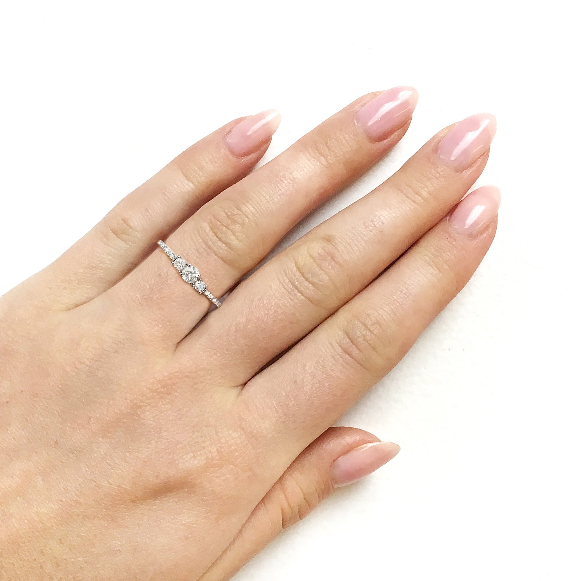 Kobelli Three Stone Round Diamond Engagement Ring 1/4 Carat TW in 10k White Gold - Size 6