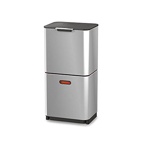 Joseph Joseph Totem Max 60 Liter Waste Separation and Recycling Kitchen Trash Can with Odor Filter and Removable Food Waste Caddy, Stainless Steel