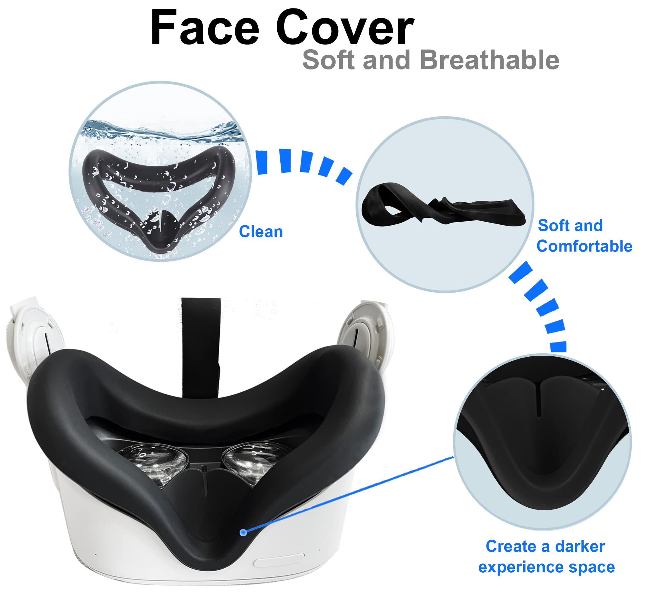 MUGEYMYD Accessories for Oculus/Mete Quest 2 ,3 in 1 VR Accessories:Touch Controller Grips Cover & Silicone Face Cover and Lens Protect Cover Compatible with Quest 2,Enhance VR Experience (Black)