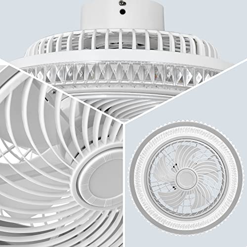 YITAHOME Bladeless Ceiling Fan with Light, 20 Inch Modern Enclosed Chandelier Fan with Dimmable Light, 6 Speeds, DC Motor, Night Light, Wind Cycle, Low Profile Ceiling Fan for Small Space - White