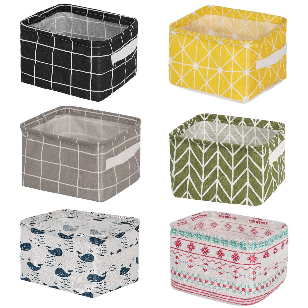 Leaf&cici-Mini Storage Box， Collapsible Canvas Storage Basket, Square Mini Basket, for Storing Cosmetics, Baby Toys, Keys, Books, Office Supplies, etc（6 Pack ）