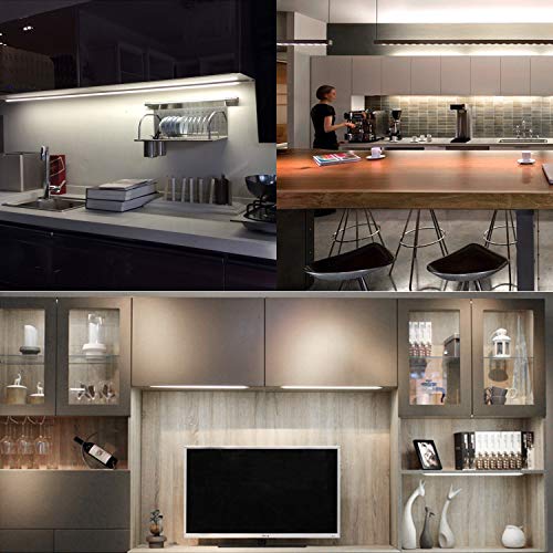 LED Under Counter Light Fixtures, 6pcs Hardwired Dimmable Cabinet Strip Lights Kit, 12 in 24V Plug in Linkable Cabinet Lights for Kitchen, Closet, Showcase, Bar, Shelf Lighting(Day White,6000K)