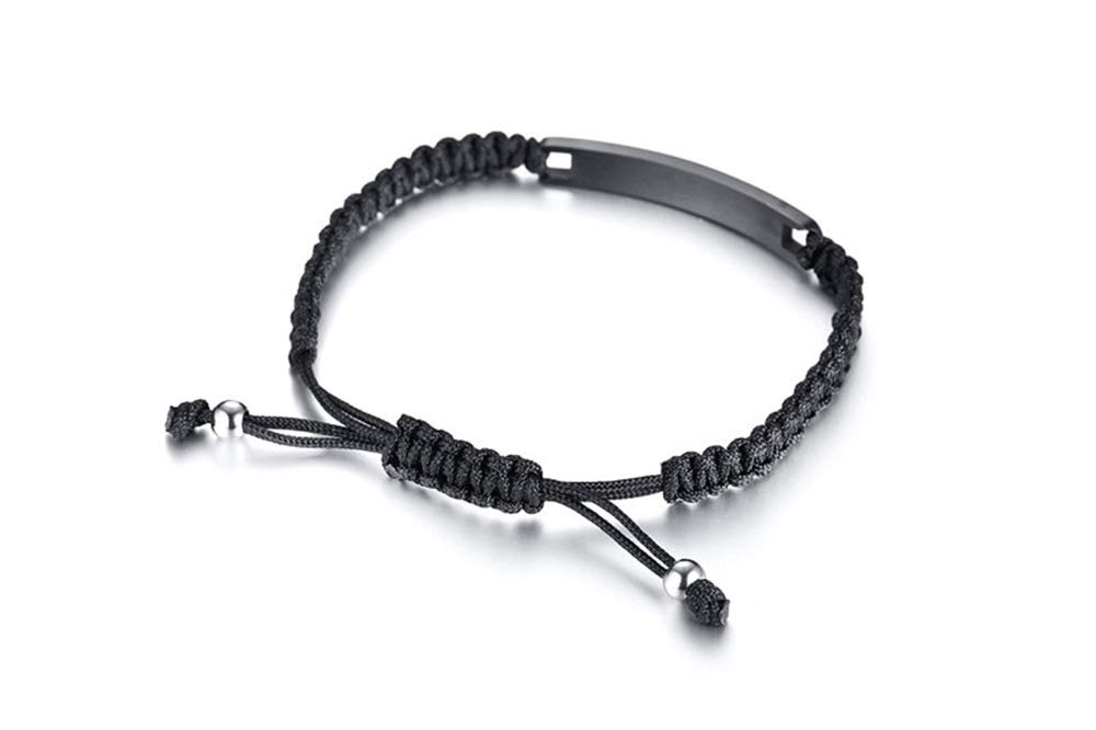 Kedar Personalize Engraved Customized Braided Multilayer Leather Bracelet Custom Leather Free Engraving (Black, Stainless-Steel)