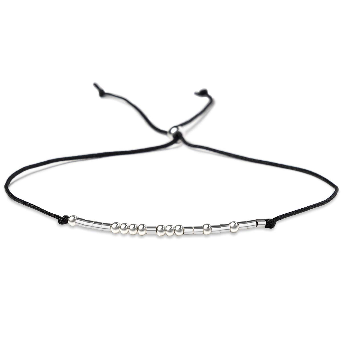 KGBNCIE Mama Bracelet Morse Code Bracelet Sterling Silver Beads on Silk Cord Bracelet for women