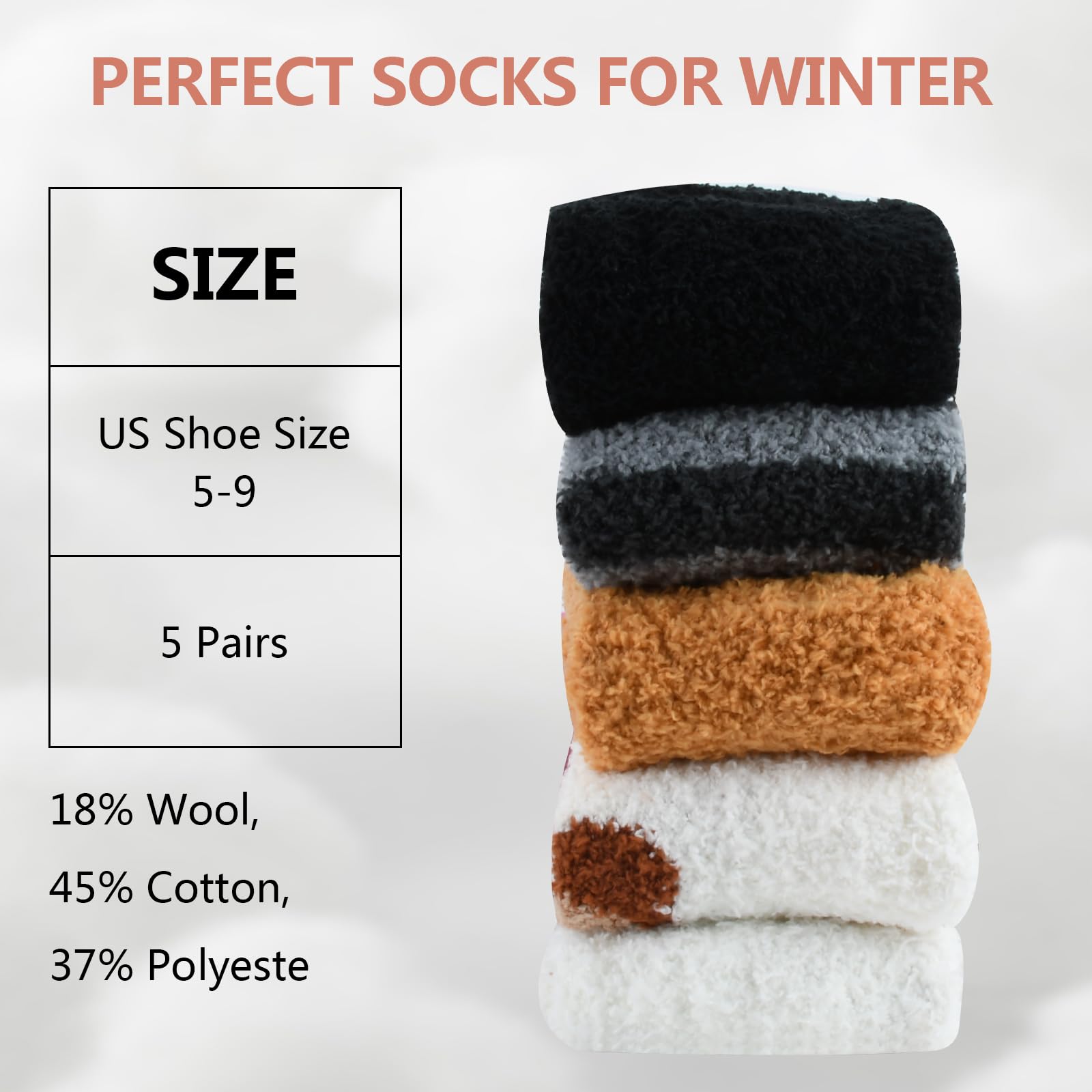 Lisacool 5 Pairs Womens Wool Socks - Winter Warm Socks - Thick Thermal Knit Vintage Cozy Crew Soft Socks Gifts for Women