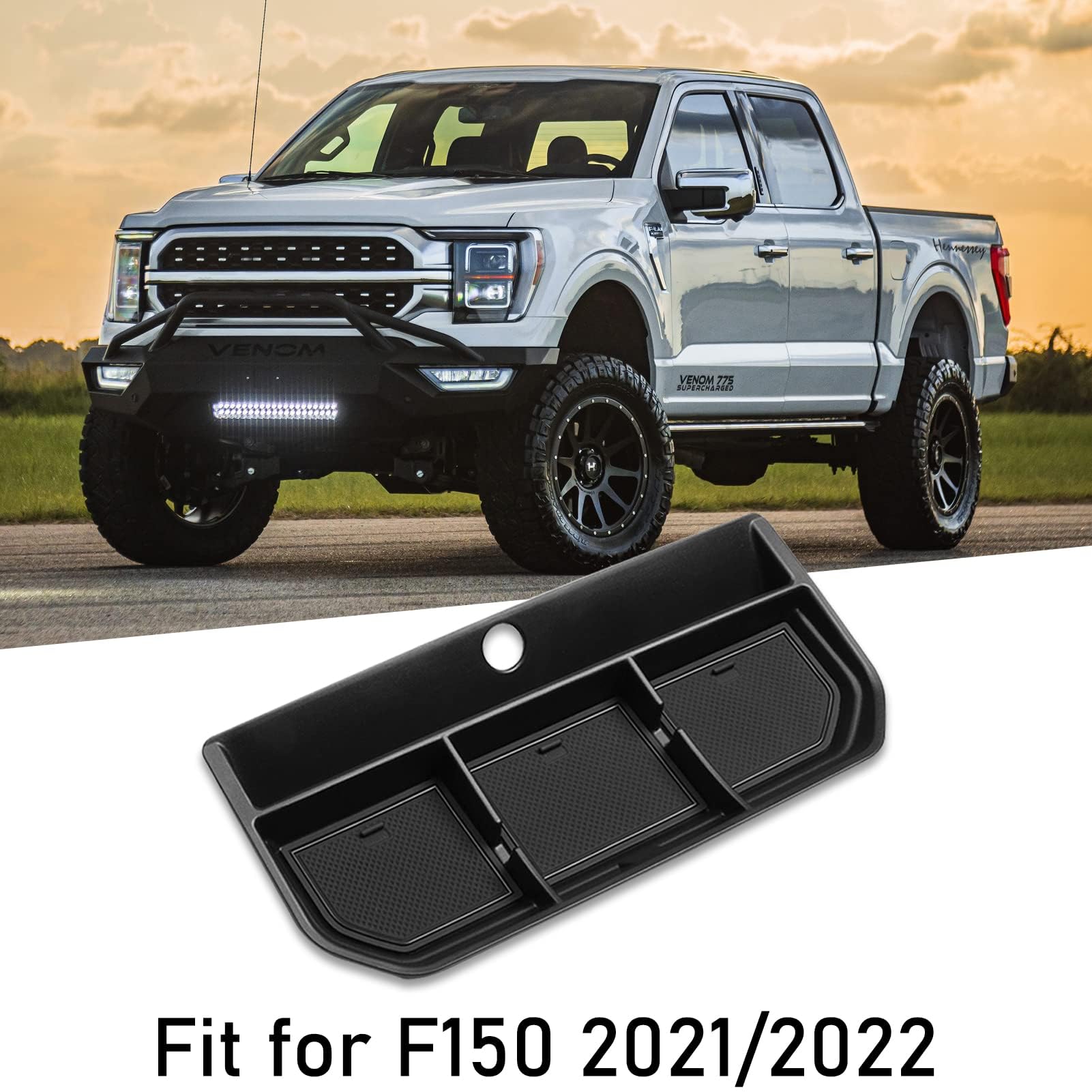 Moonlinks F150 Dashboard Organizer Tray Compatible with Ford F150 Center Console 2021 2022,Dashboard Storage Tray Phone Mount,ABS Tray Organizer with 3 Anti-Slip Rubber Pad,Black