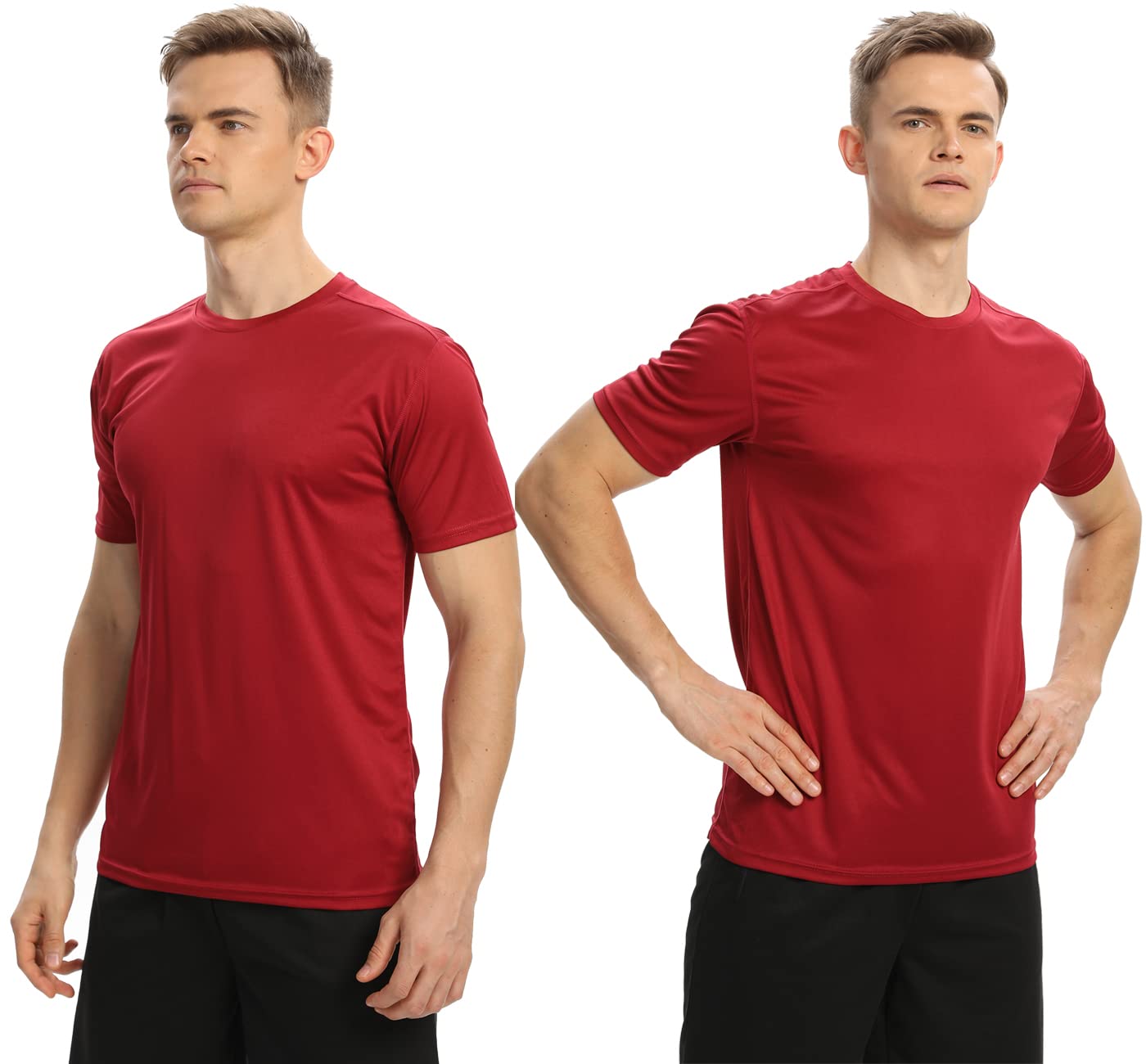 Mens 4-Pack Crew Short Sleeve Active Quick Dry T-Shirts, Athletic Running Gym Workout Sports Tee Shirts for Men (Black/Dark Grey/Dark Red/Royle Blue, L)
