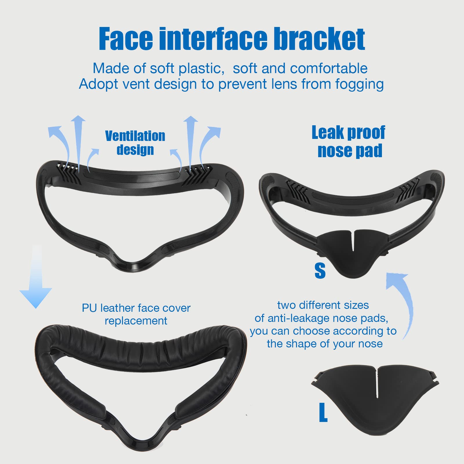OOAVR Comfortable and Stretchy VR Facial Vent Soft Interface Bracket with Anti-Leakage Light PU Leather Foam Face Replacement Pads,Custom Comfort 6-in-1 Accessories for Oculus Quest 2