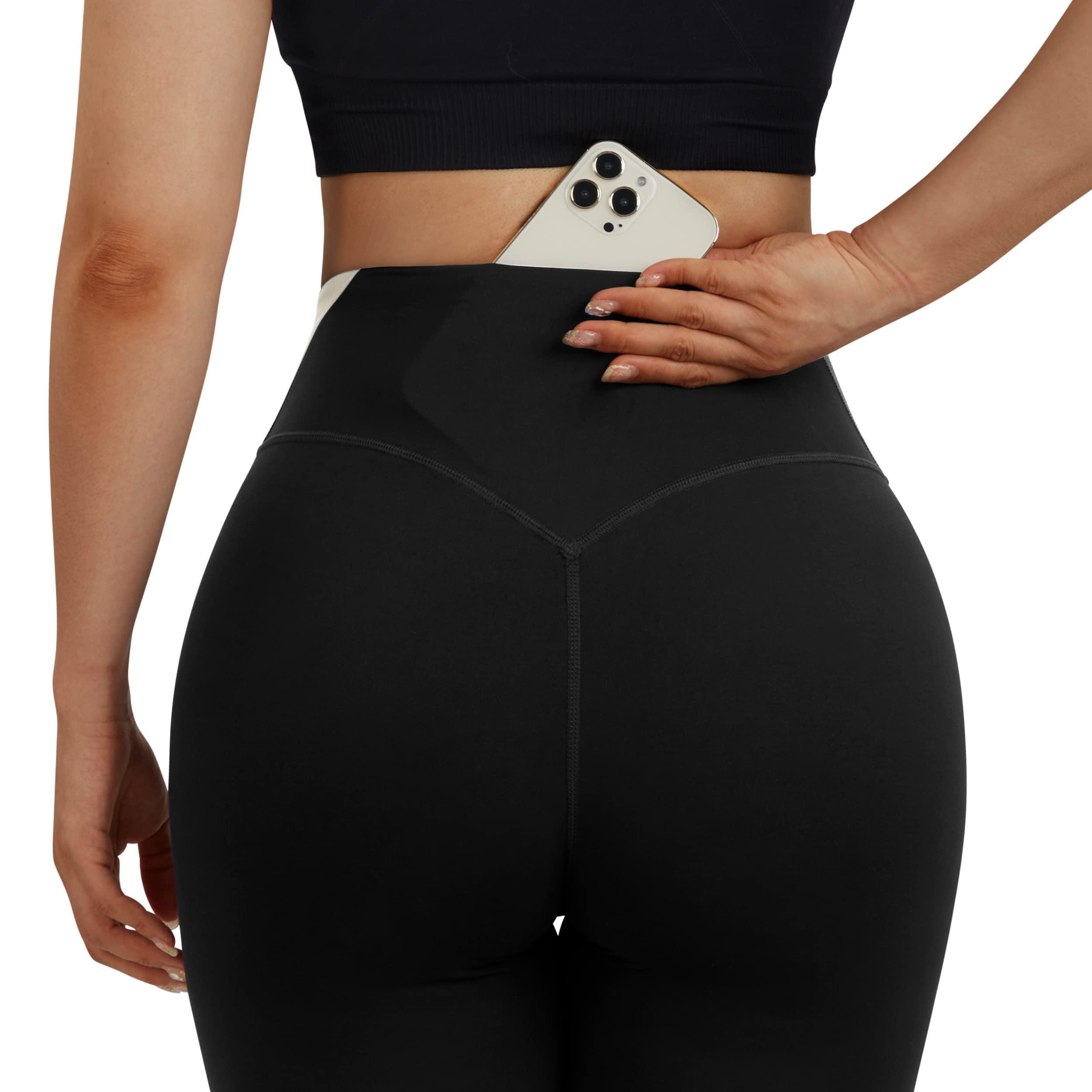 MOSHENGQI Women High Wasited Leggings with Pockets Tummy Control Workout Yoga Pants(S,86-Black)