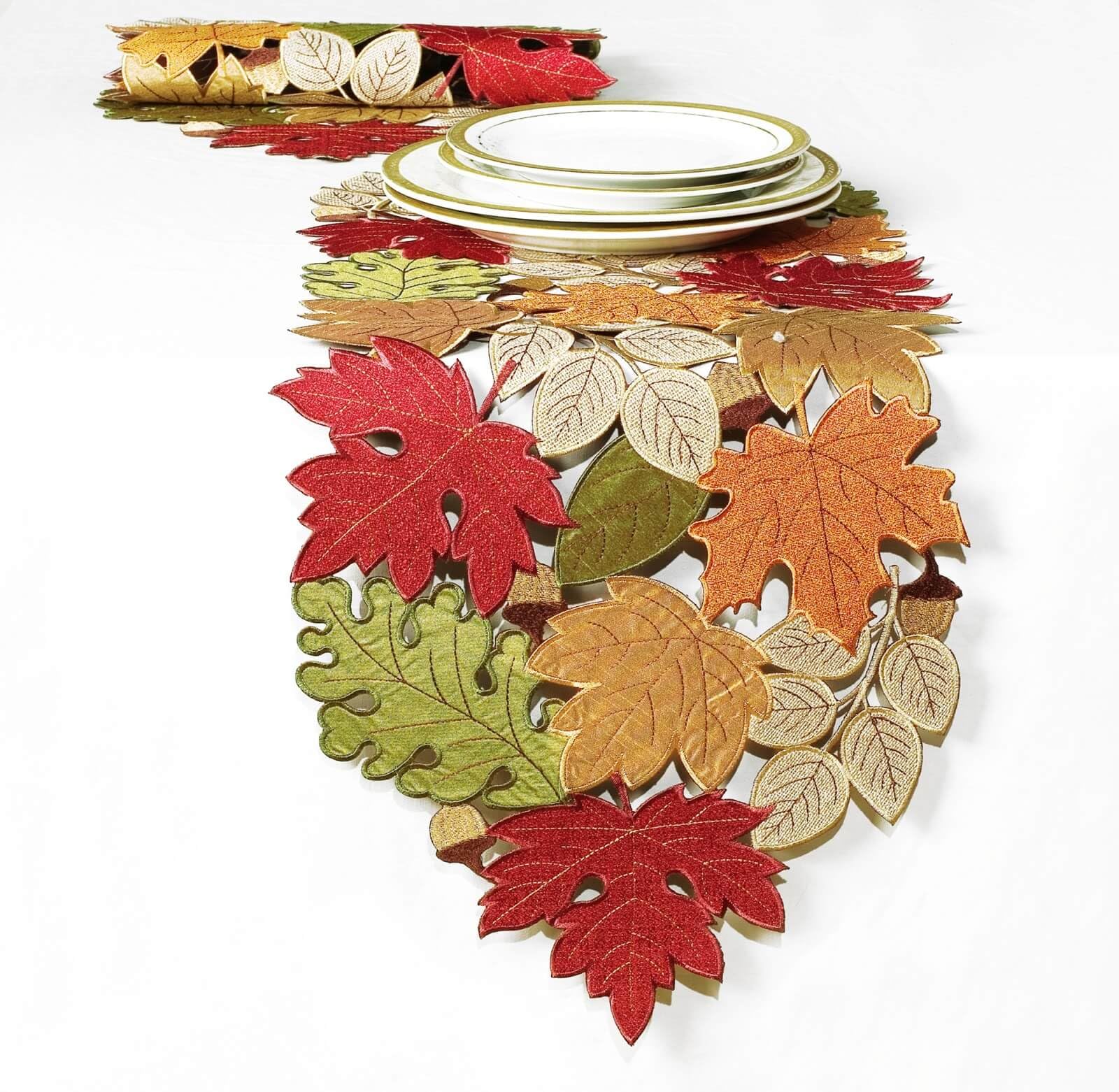 KEVA Fall Placemats Set of 4, 15inch Round Placemats, Fall Decorations for Home, Autumn Maple Leaves Cutwork Embroidered Placemats for Harvest Thanksgiving Holiday Decor