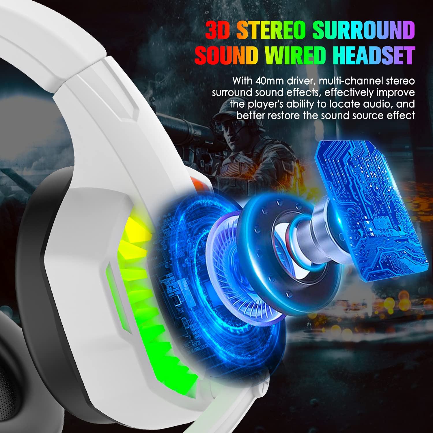 MANBASNAKE Gaming Headset for PS4 PC Xbox One PS5 Controller,Noise Cancelling Over Ear Headphones with Adjustable Mic,Breathing RGB Light,Bass Surround,Soft Memory Earmuffs for Laptop Mac Games(Black)