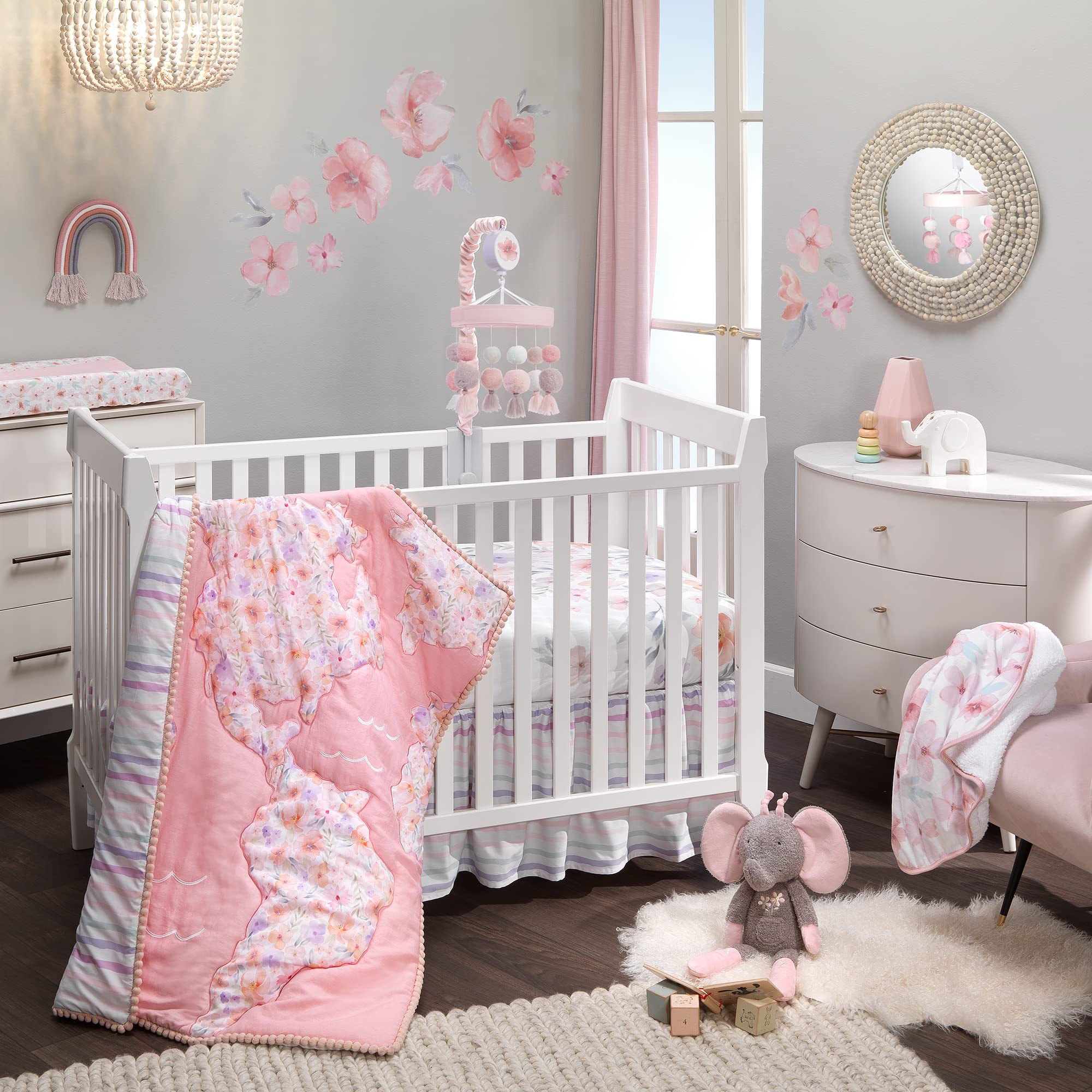 Lambs & Ivy Girls Rule The World Pink Floral 4-Piece Baby Crib Bedding Set