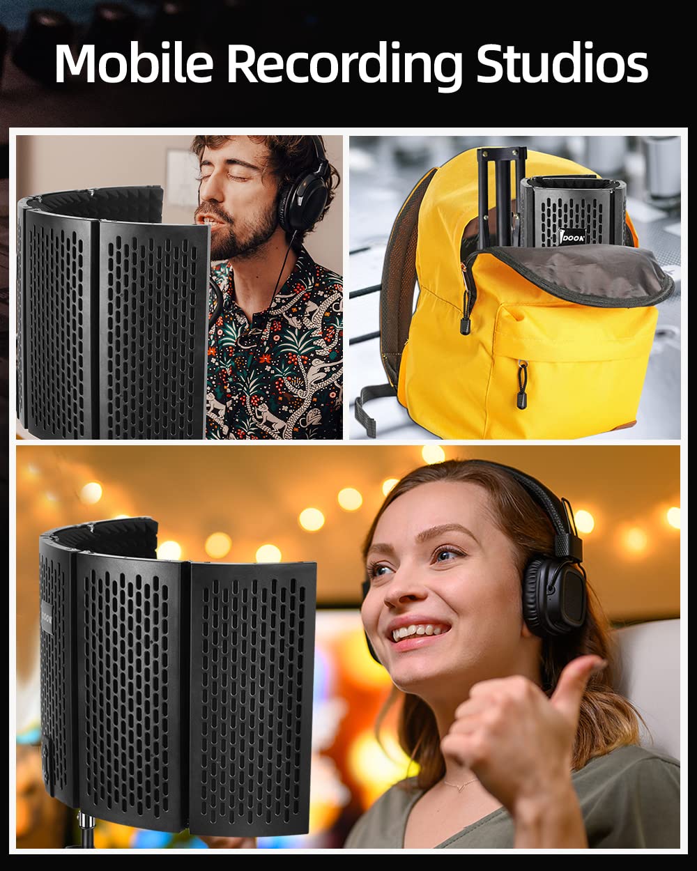 Microphone Isolation Shield with Stand [Curved Panel], Mic Stand with Isolation Shield for Blue Yeti/Shure MV7/SM7B/ATH2020 and Other Mics, High Density Absorbent Foam, Max Height 82 inch, by IDoon