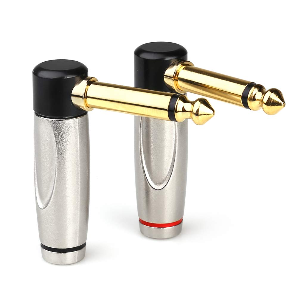 MOBOREST Audio 1/4" TS Plug, 6.35mm Heavy Duty TS Mono Male Solder Jack Connector for Speaker/Guitar/Microphone Cables (1/4 TS Angle Plug 2PCS)