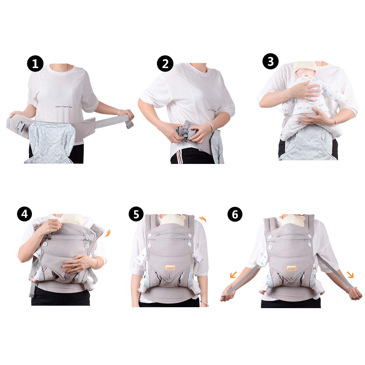 Infant Baby Holder Carrier Backpack Ergonomic with Head Support Padded Shoulder Straps Front and Back for Newborn Toddler Wrap in All Season,Grey