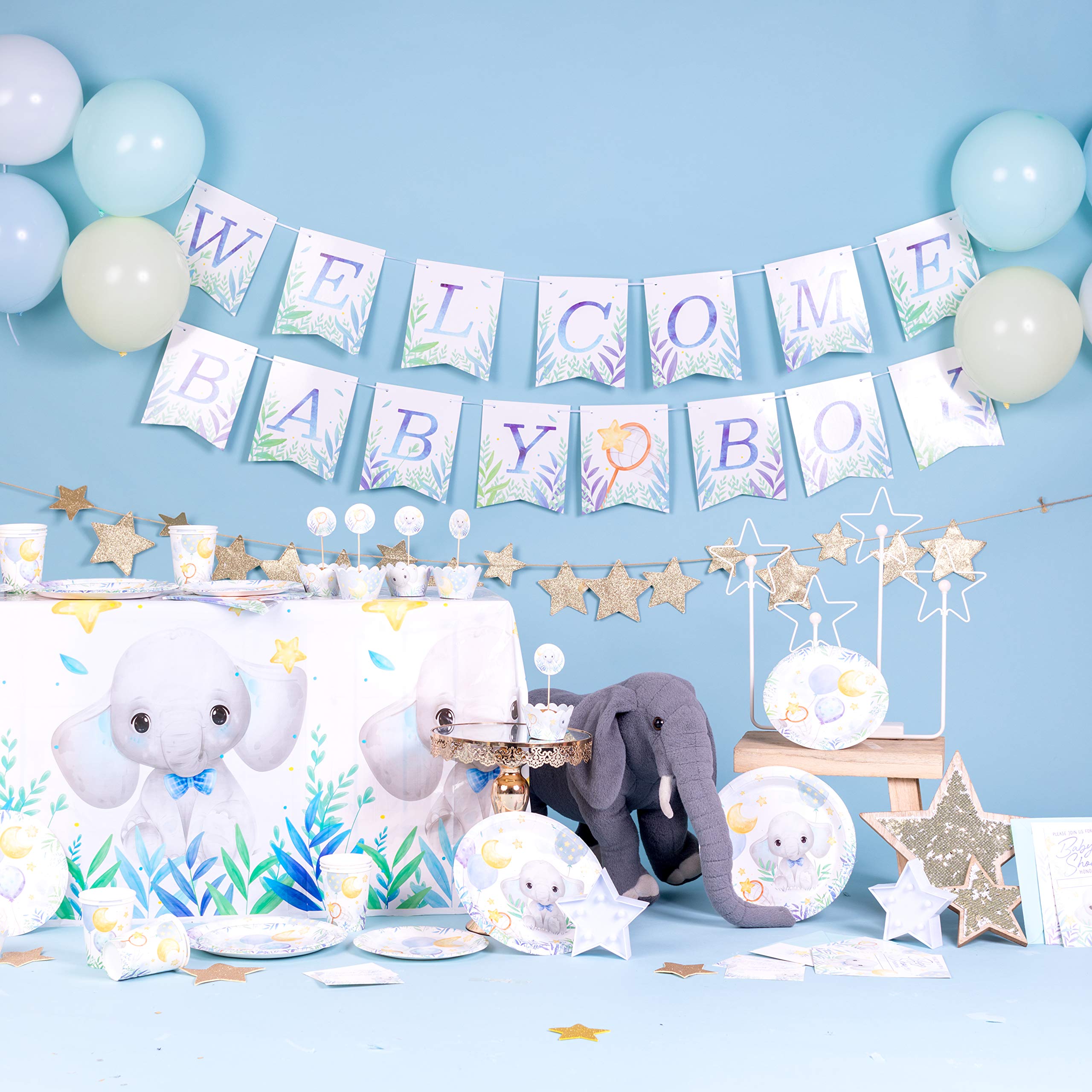 Joyful Toys 20 Baby Shower Elephant Invitations With 20 Envelopes, 20 Diaper Raffle Cards, 20 Baby Shower Book Request Cards