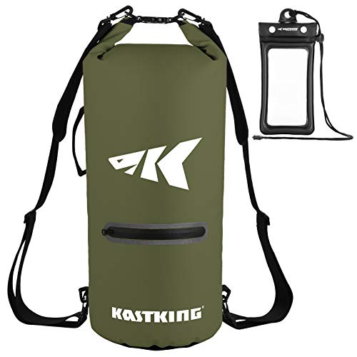 KastKing Cyclone Seal Dry Bag - 100% Waterproof Bag with Phone Case Front Zippered Pocket,Perfect for Beach,Fishing,Kayaking,Boating,Hiking,Camping,Biking,Skiing,Green,30L