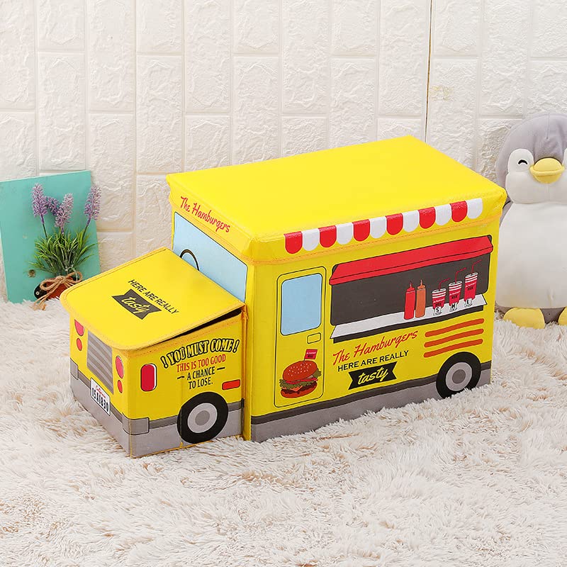 Storage box,A favourite toy,Cartoon car bin, A load-bearing storage , Foldable closet organizer storage containers with durable handles thick fabric for clothing, bed sheets and toys (Yellow)