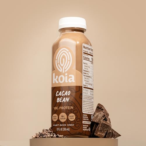 Koia Protein - Ready To Drink Plant Protein Shake (12 Fl Oz) - Cacao Bean - Dairy Free, Gluten Free, Soy Free, Non GMO, Kosher, Vegan, Cocoa