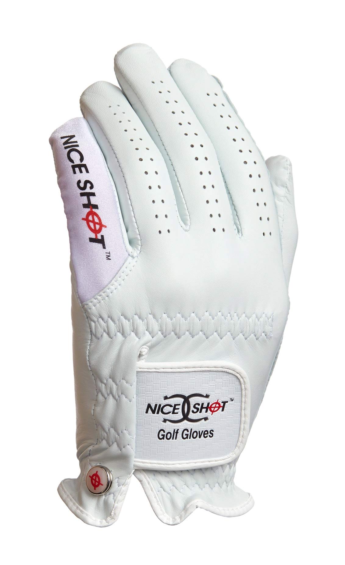 Nice Shot Premium White Cabretta Leather Golf Glove Bundle - The Bird and You are Nothing Pinkie – Men's Left Hand – Medium