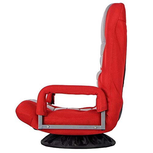 Manual Swivel Adjustable Recliner with Heating, Steel Frame with Linen Fabric (Red/Grey)