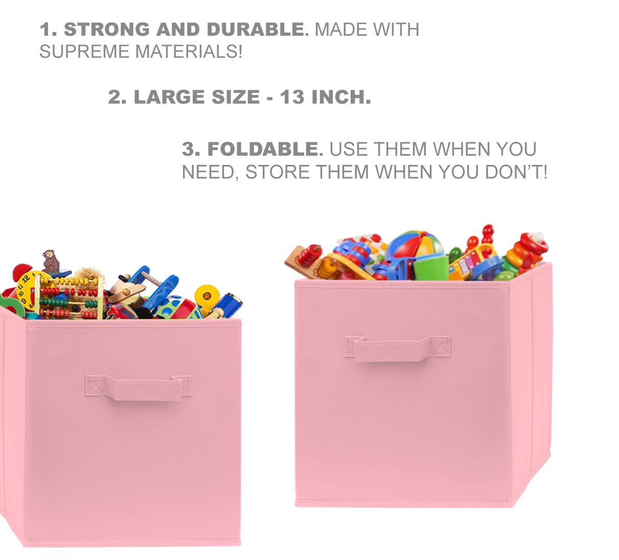 Pomatree 13x13x13 Inch Storage Cubes - 4 Pack - Large and Sturdy Storage Bins | Dual Handles, Foldable | Cube Organizer Bin | Fabric Baskets for Organizing Closet, Clothes and Toys (Pink)