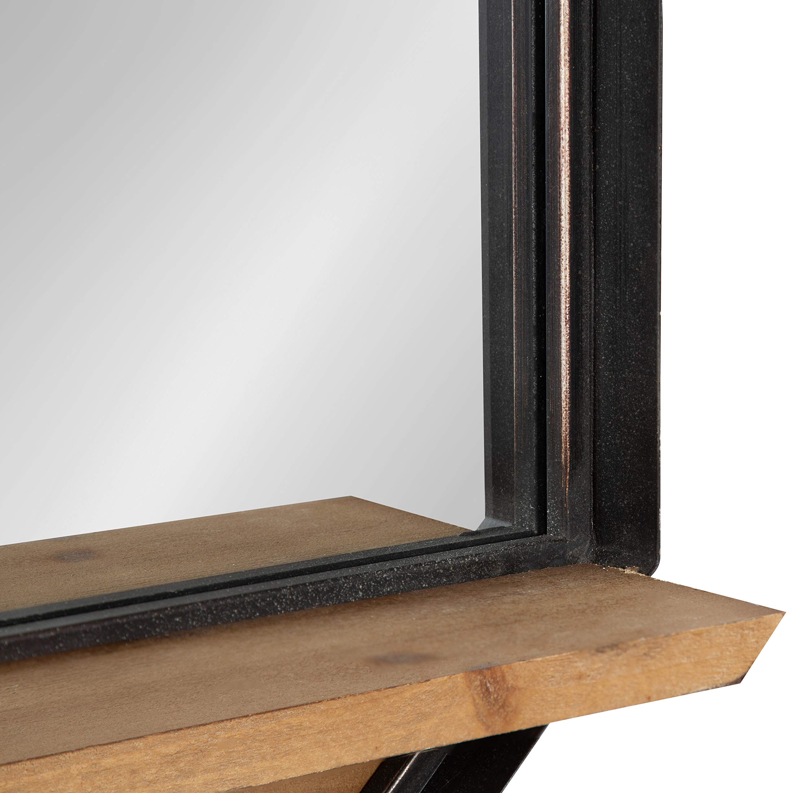Kate and Laurel Owing Large Rustic Farmhouse Metal Octagon Wall Mirror with Shelf, Black