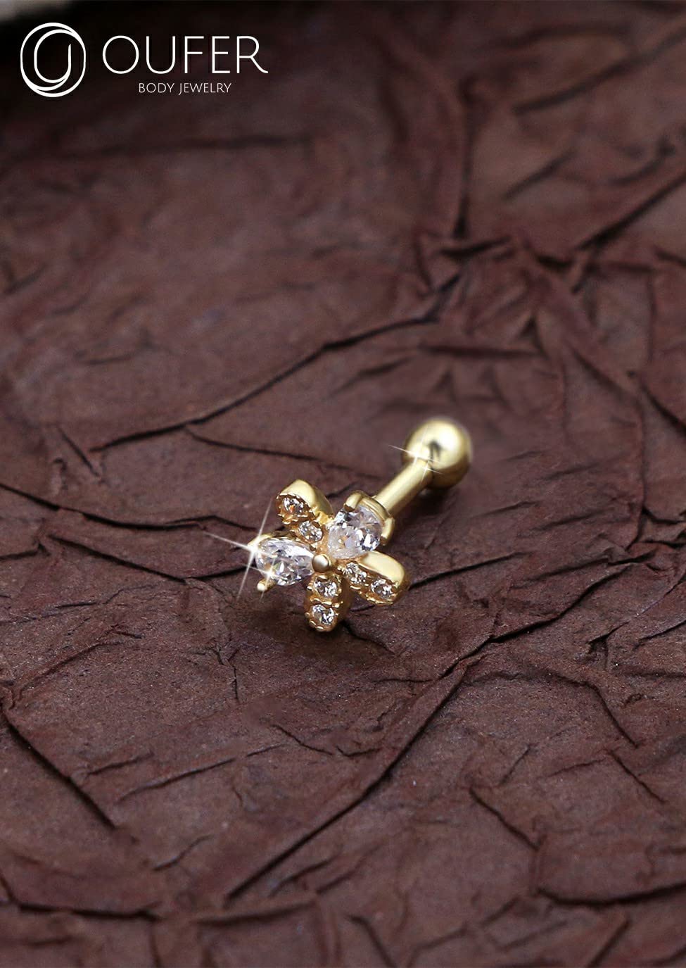 OUFER 16G Cartilge Stud Earrings, 9K Solid Gold Helix Piercing Jewelry, Clear CZ Tragus Daith Conch Forward Helix Body Ear Piercing Jewelry For Women And Men