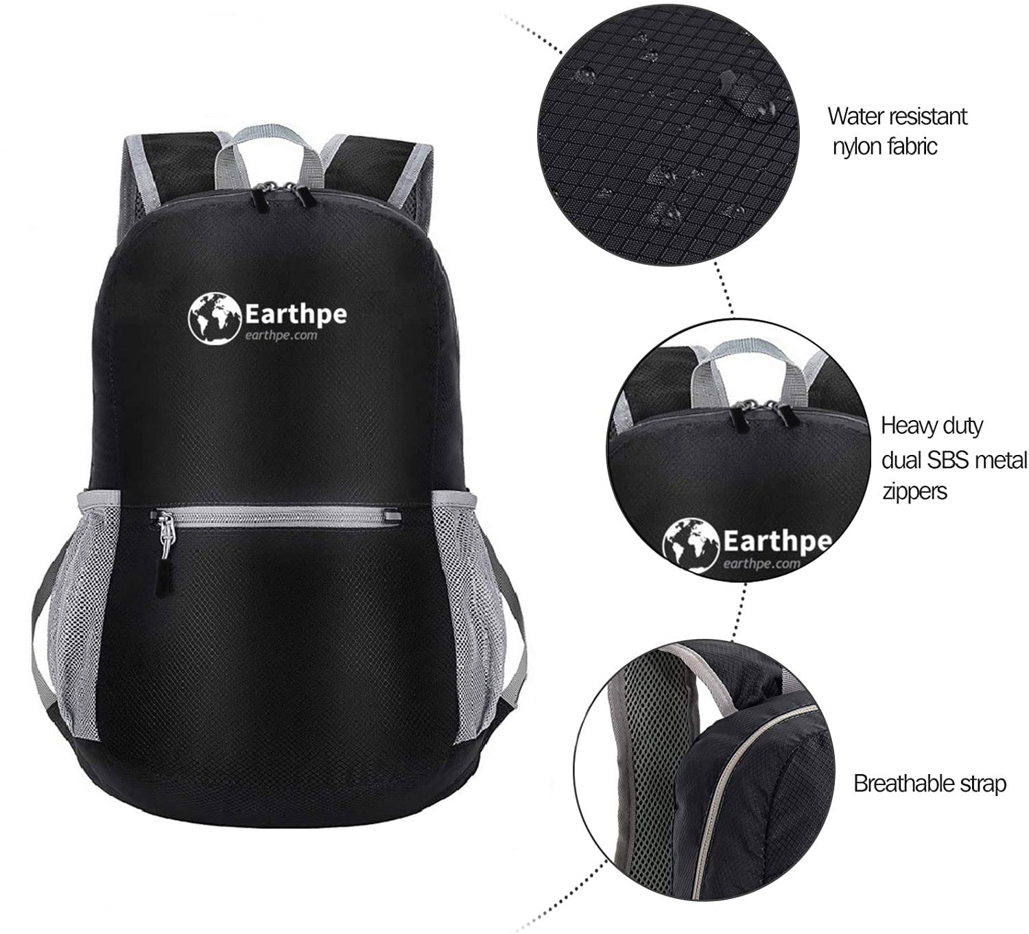 MICROSEVEN Ultra Lightweight Hiking Backpack - Water Resistant Small Backpack Packable Daypack for Women Men (Black)