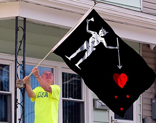 Rhungift Double Sides Pirate Edward Teach Flag Large 3x5 Ft, Moderate-Outdoor 100D Polyester,Canvas Header and Double Stitched- Bloody flags BlackBeard Halloween Flag