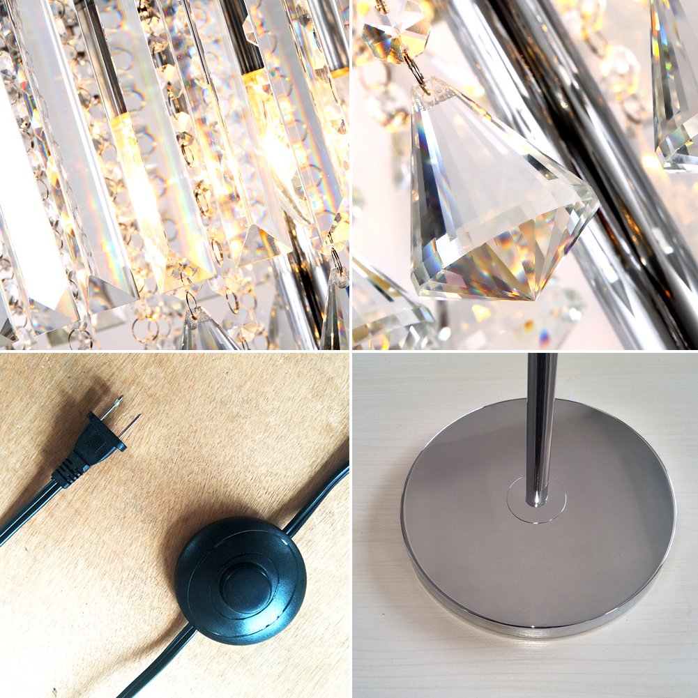 Hsyile Lighting KU300171 Cozy Elegant Modern Creative Crystal Floor Lamp for Living Room,Bedroom,Office,Chrome Finish,3 Lights