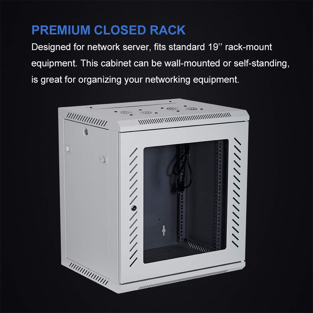 KENUCO [Fully Assembled] Deluxe IT Wall Mount Cabinet | Server Rack | Data Network Enclosure 19-Inch Server Network Rack with Locking Tempered Glass Door (White 06U)