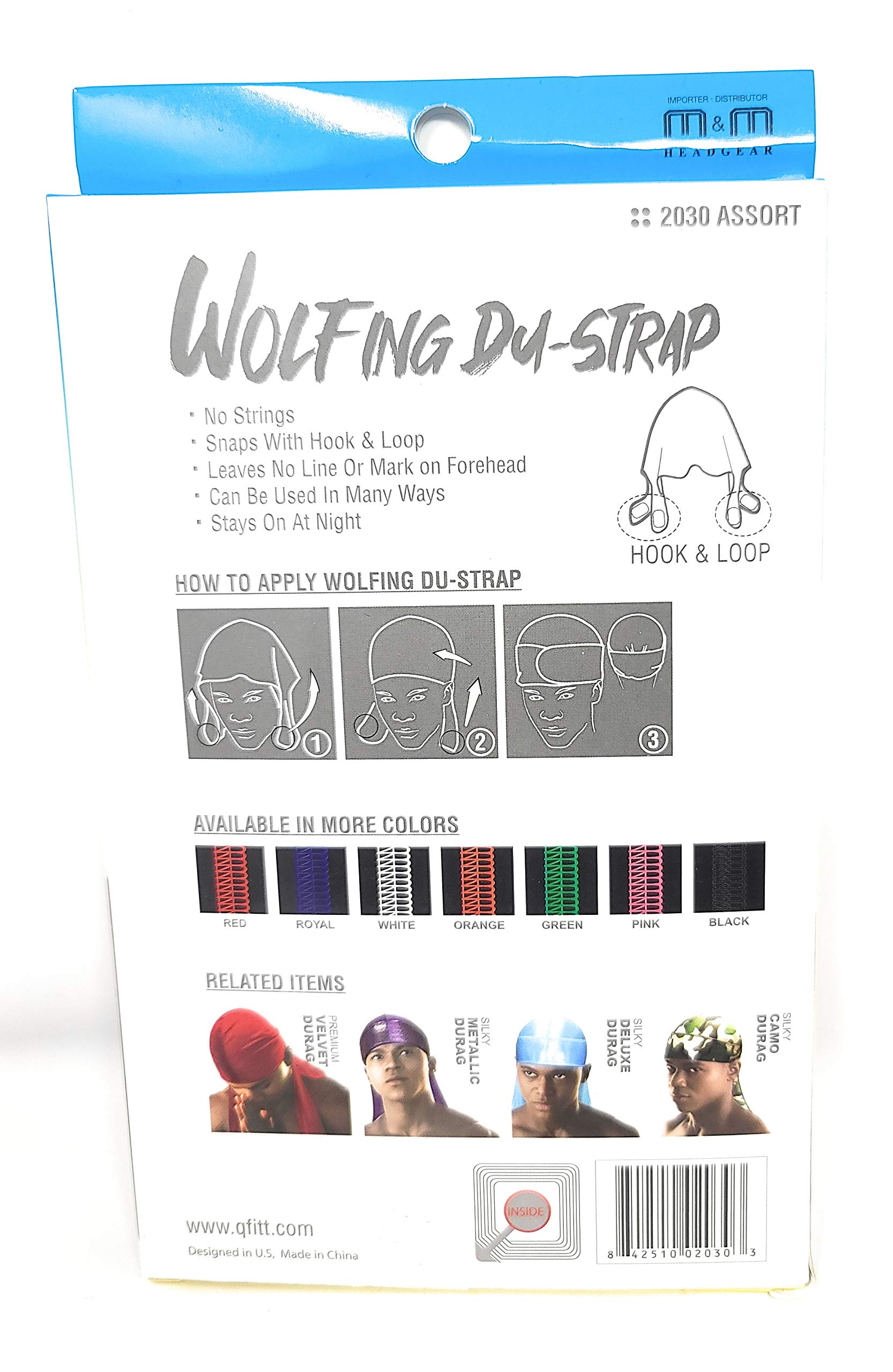 King J Wolfing Du-Strap #2030 No Strings-Snaps Stringless durag compressing cap (Black/Black)