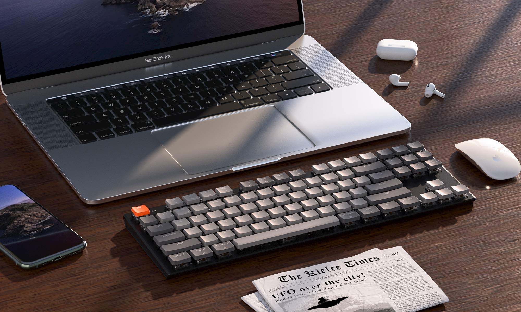 Keychron K1 Bluetooth Mechanical Keyboards, Wireless Gaming Keyboard with Low Profile Gateron Brown Switch/White LED Backlight/USB C, 87 Keys N-Key Rollover for Mac,Windows PC Gamer-Version 4