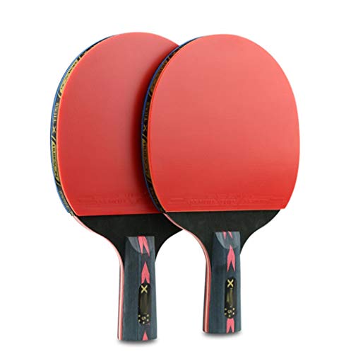 KATUEF 5 Star Table Tennis Racket,Bats, Carbon King Beat ping Pang Racket, Professional Training Double Racket,1 Storage Bag (Color : Black+Red, Size : Long Handle)