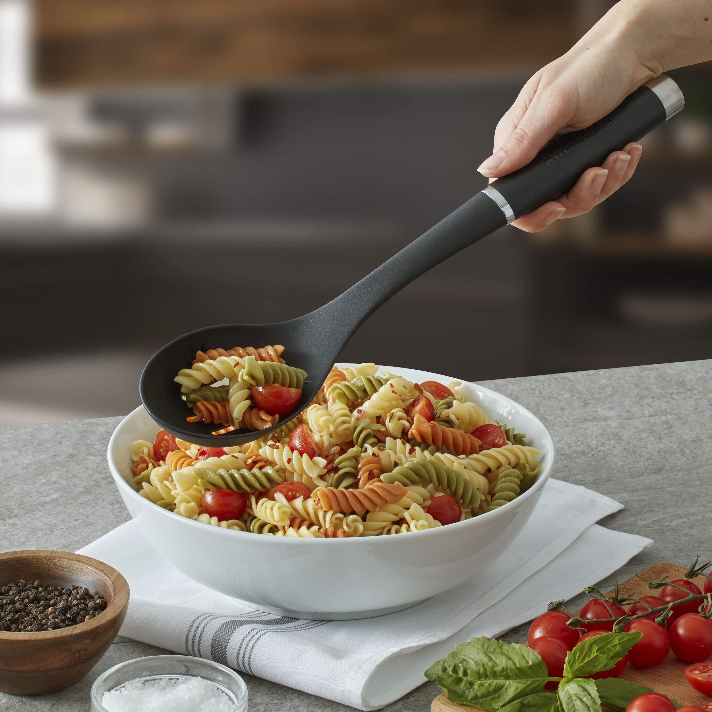 KitchenAid Gourmet Nylon Slotted Spoon, One Size, Matte Red