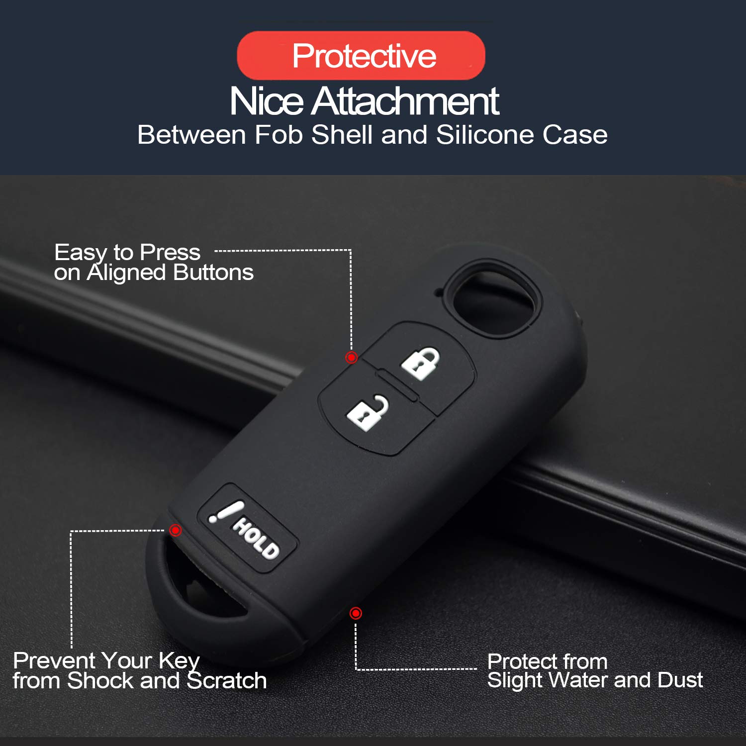 INFIPAR 2pcs Compatible with Mazda 3 Buttons Smart Black Silicone Case Cover Protector Keyless Remote Holder for Mazda 3 CX-3 CX-5 CX-7 CX-9 3 Sport