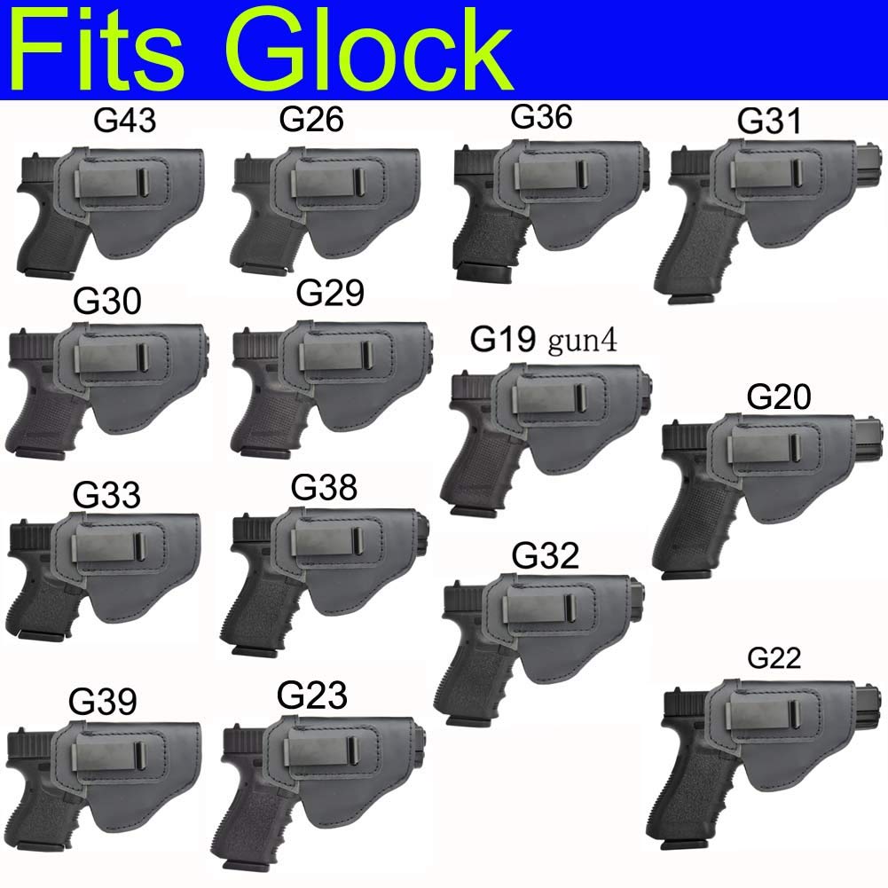 IWB Leather Holster for Inside Waistband Concealed Carry Fits:S&W M&P Shield-Glock19 26 29 30 32 43-Beretta Px4-RUGER EC9s-SIG-HK-Taurus-XDS or Similar Sized Handguns