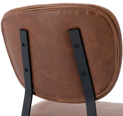 Wahson Set of 4 Farmhouse Country Armless Dining Room Chairs, Faux Leather Upholstered Kitchen Chairs with Hardwood Legs, Brown