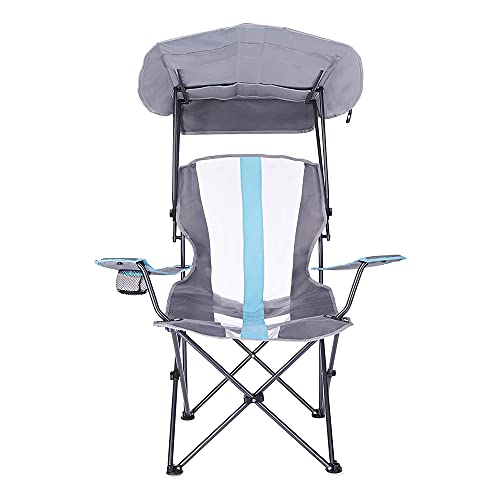 Kelsyus Premium Portable Camping Folding Outdoor Lawn Chair w/50+ UPF Canopy, Cup Holder, & Carry Strap, for Sports, Beach, Lake, Blue & Gray (2 Pack)