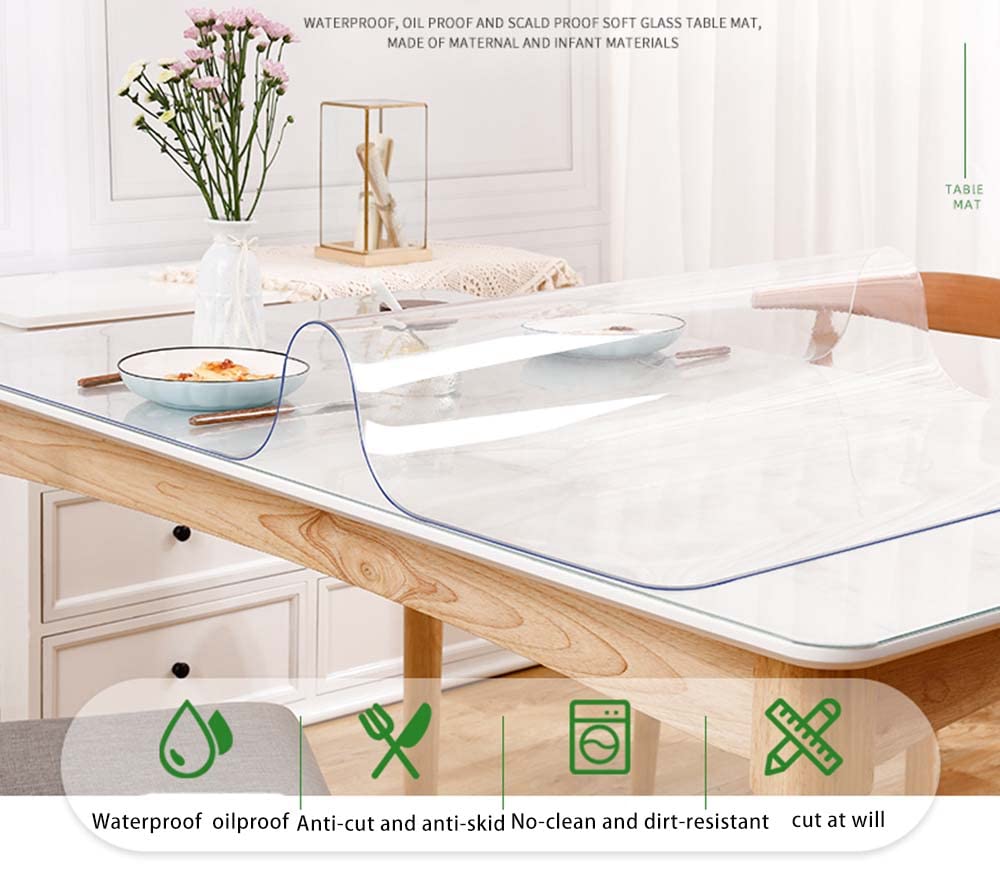 KATE 1.5mm 60x88 Inch Plastic Table Cover Clear Table Protector Non-Slip Easy Clean for Kitchen Tablecloths Table Mats