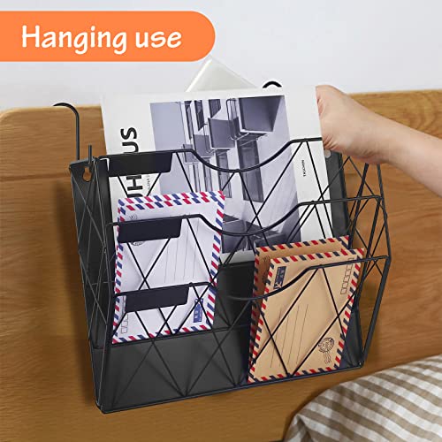 Magnetic File Holder, File Organizer for File Cabinets, Mail Organizer Vertical Magazine Holder for Refrigerator, No-Drill Mount Hanging Magnetic Folder Holder for Office Home(3-Tier, Black)