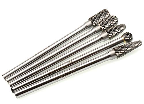 OSIDU Carbide Burrs Set 5pcs Extra Long Shank Carbide Rotery Burr File Double Cut 1/4 Inch Shank Long Burr Bits For Die Grinder Bits